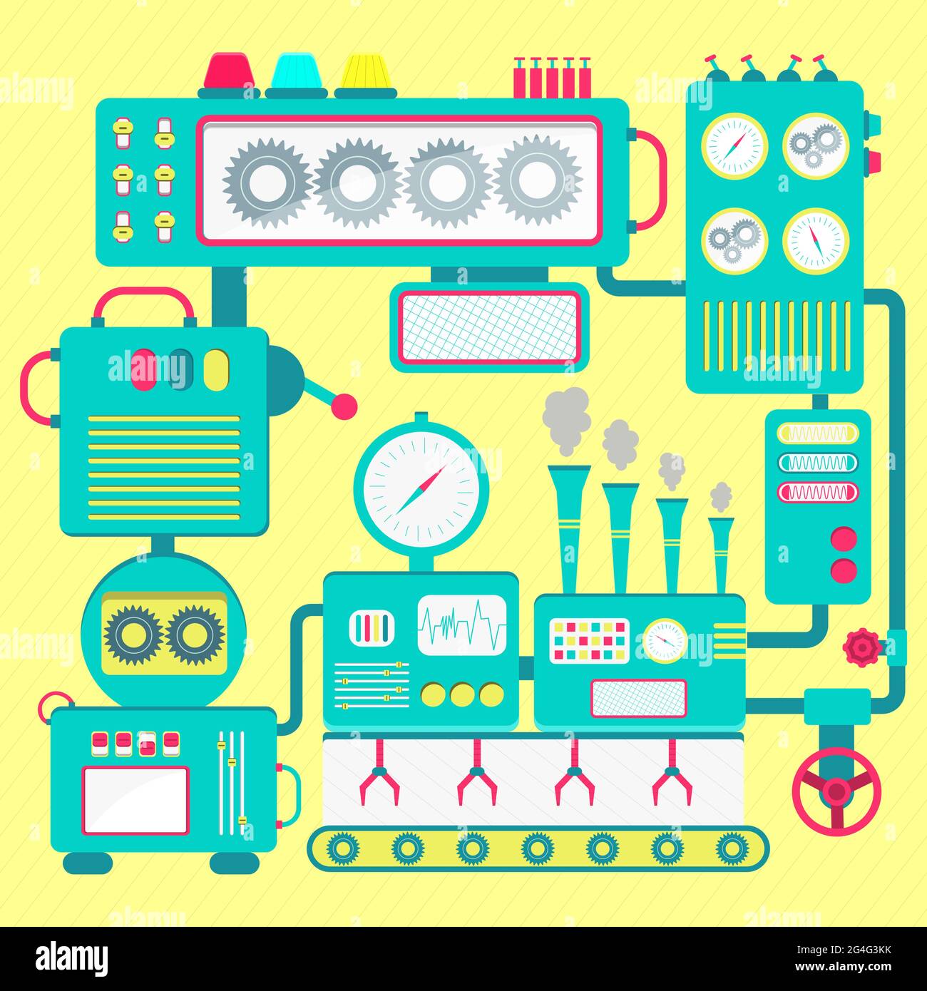 Colorful and cute machine of a abstract factory. Flat design Stock ...