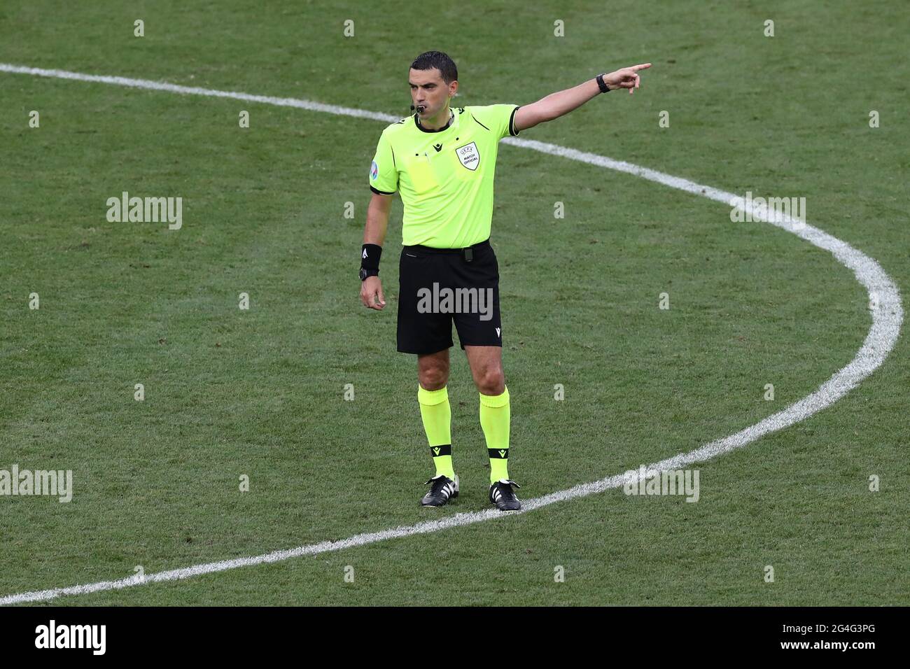 Rome, Italy, 20th June 2021. The referee Ovidiu Hategan awards a free ...