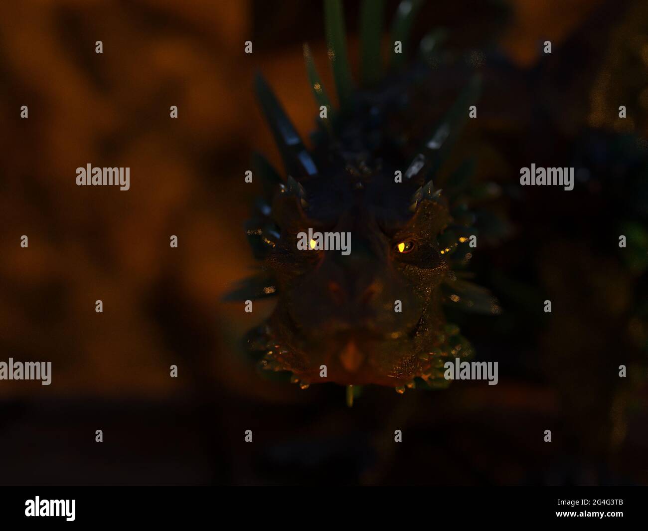 3d illustration of a dragon looking straight ahead in a cave Stock ...