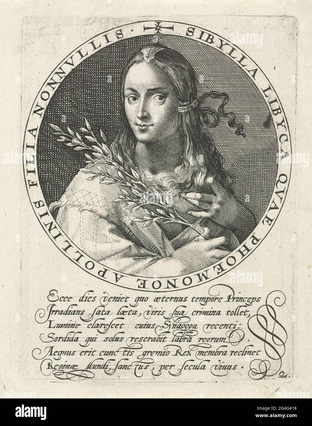 . Bust of the Libyan Sibille. In her right hand she holds an olive ...