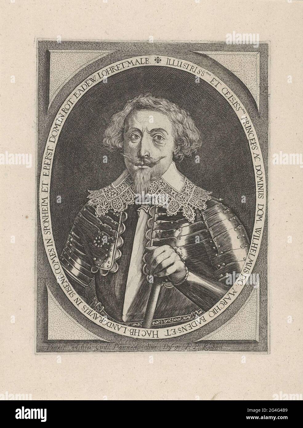 . Bust portrait of Willem, Markgraaf van Baden, in Harnas. With his ...