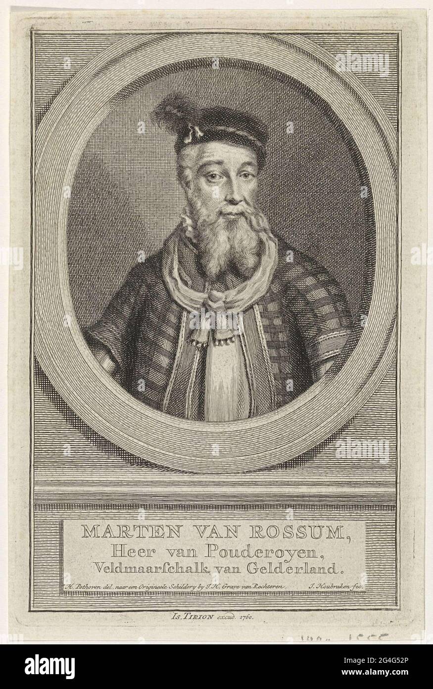 . Portrait in half of Maarten van Rossum in an oval. The portrait rests ...