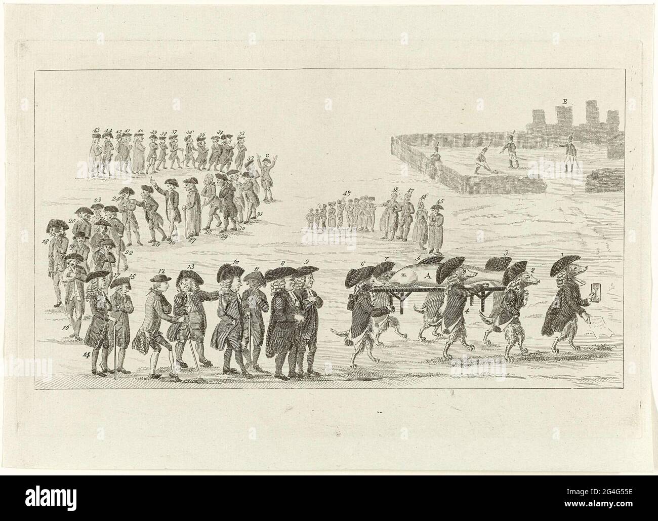 . Cartoon on the Rijngraaf van Salm. A funeral procession in which ...