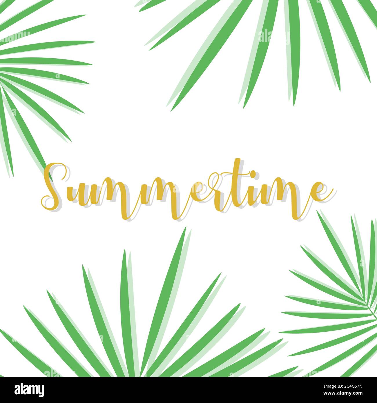 Golden summertime text. Green tropical palm leaves. Vector illustration ...