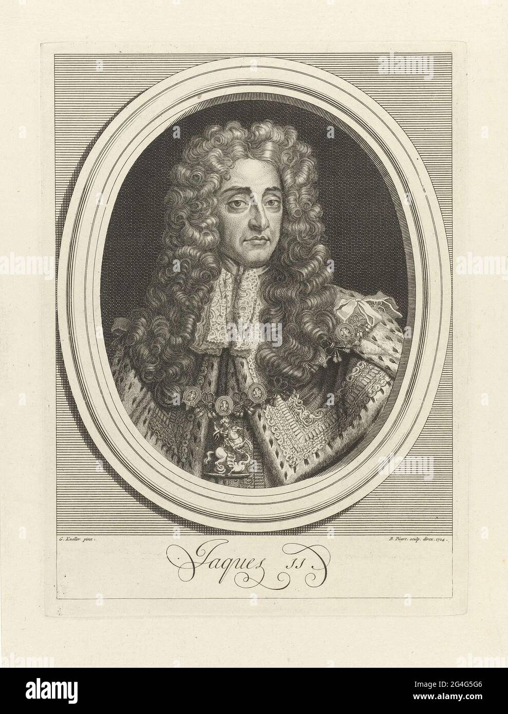 . Portrait of Jacobus II, king of England. He carries a chain with the ...