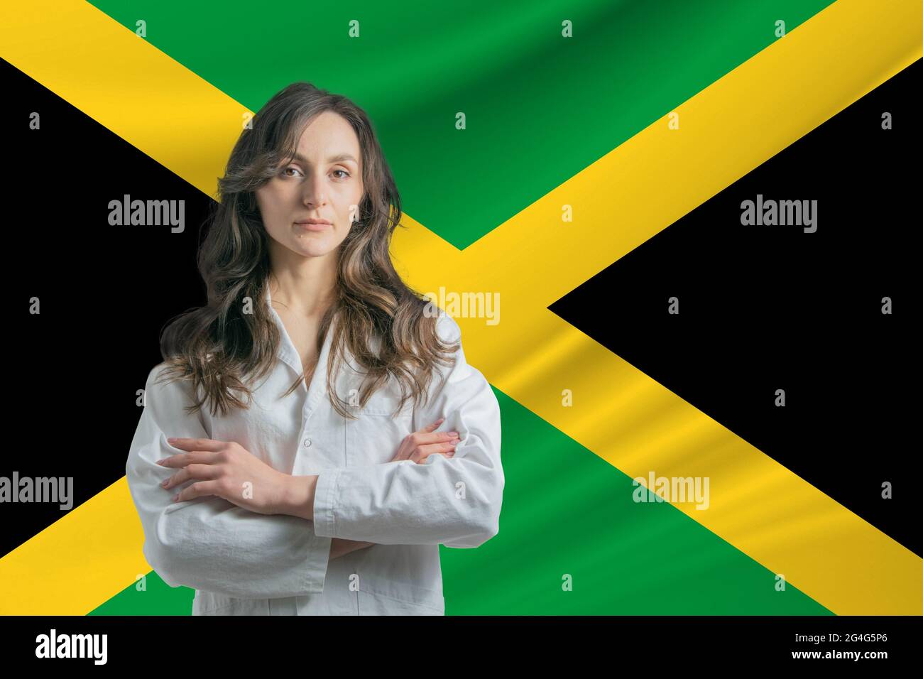 Medicine in Jamaica. Happy beautiful female doctor in medical coat ...