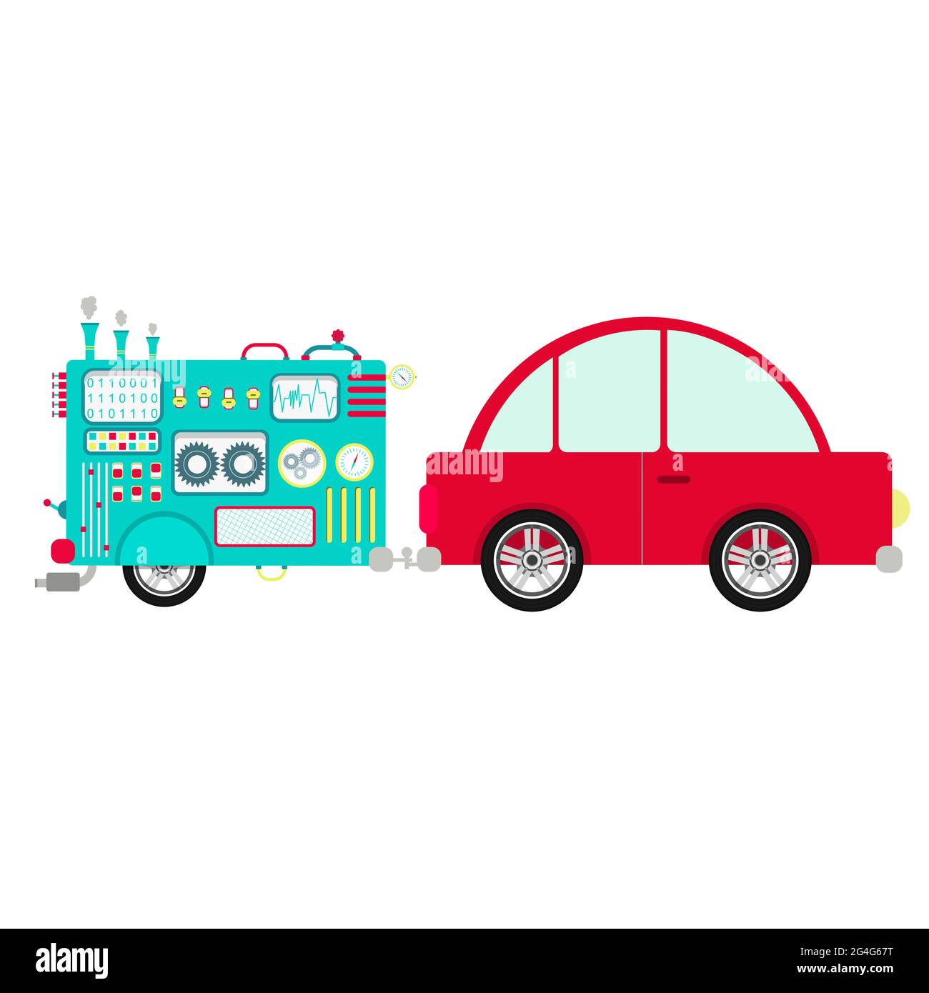 Car trailer shaped machine with buttons, panels and levers. Cute and ...