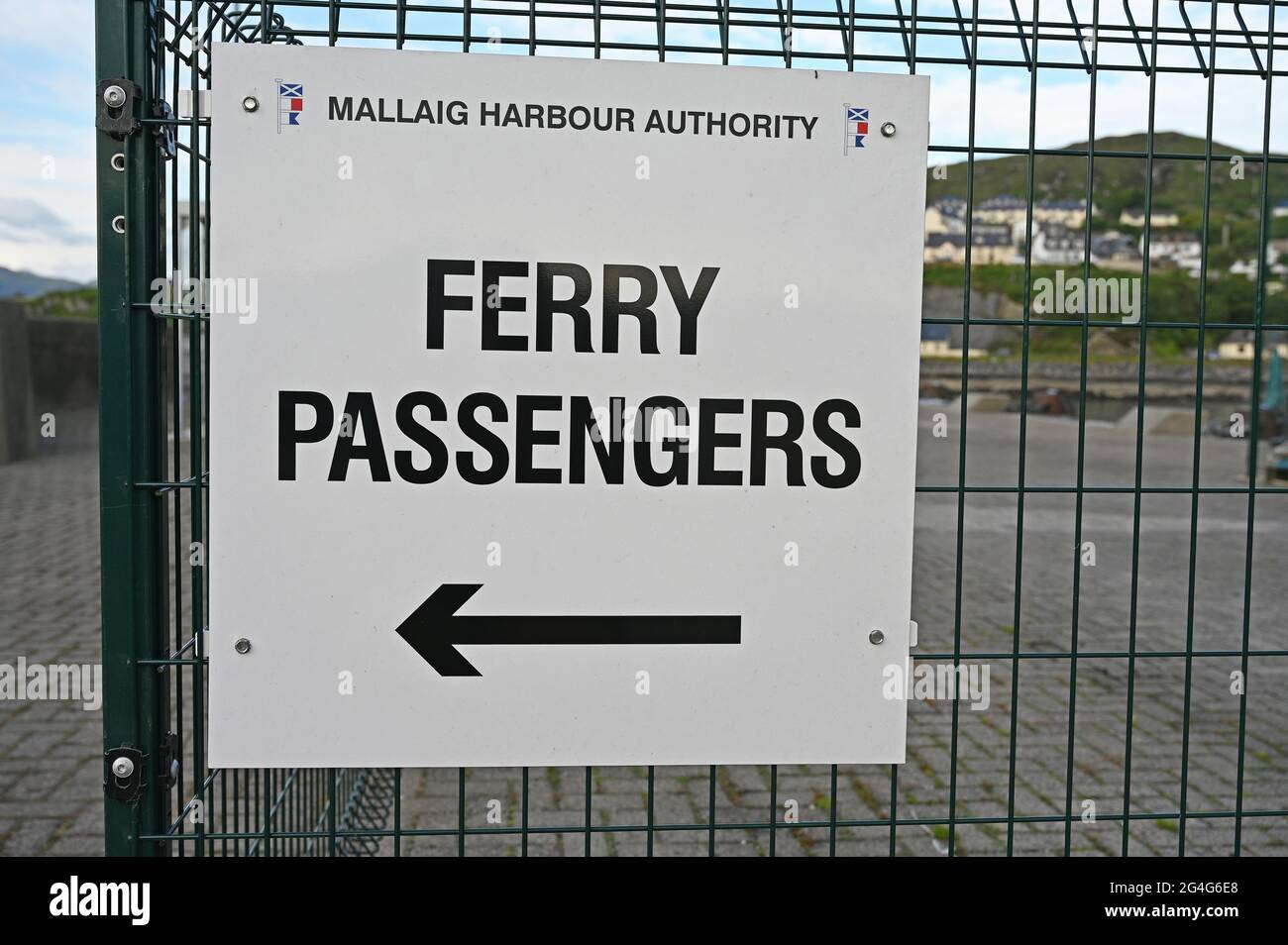 Sign for Ferry Passengers with arrow at Mallaig Ferry Terminal ...