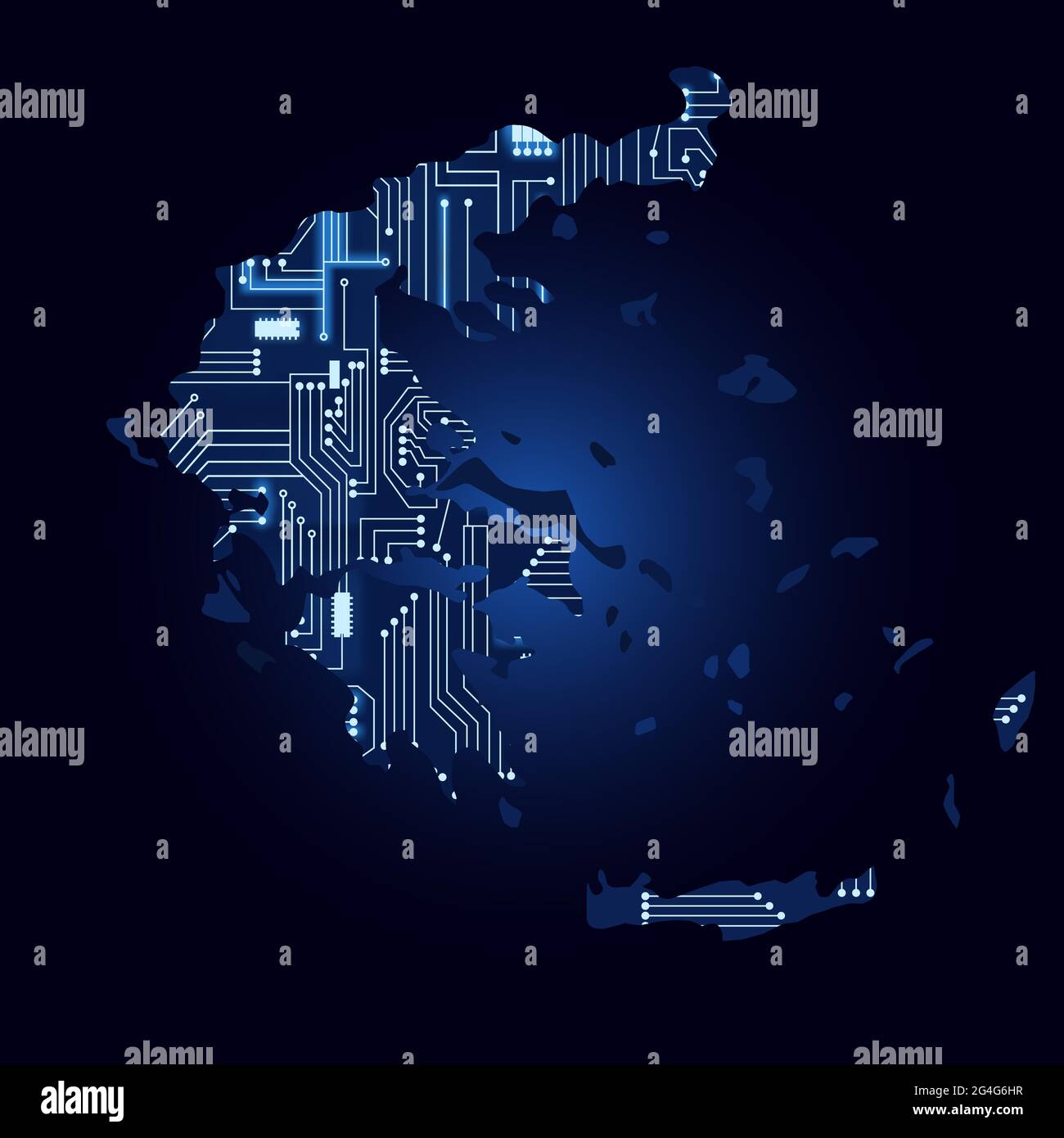 Contour map of Greece with a technological electronics circuit Stock ...