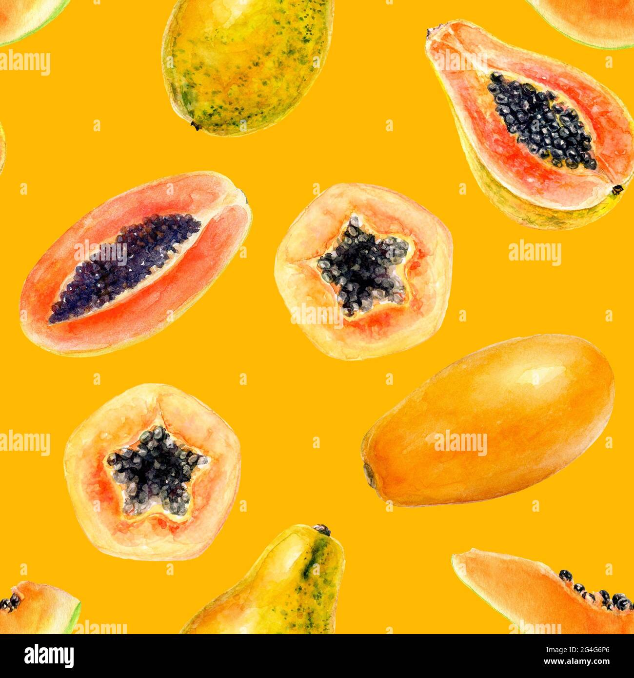 Watercolor seamless pattern papaya on a color background Stock Photo ...