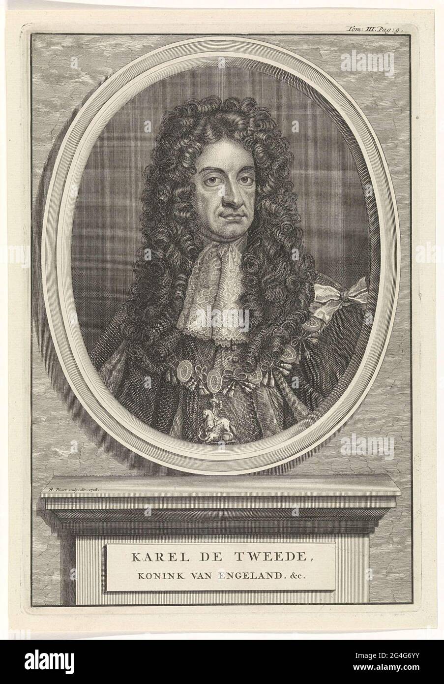 . Portrait of Karel II, king of England. He carries a chain with the ...