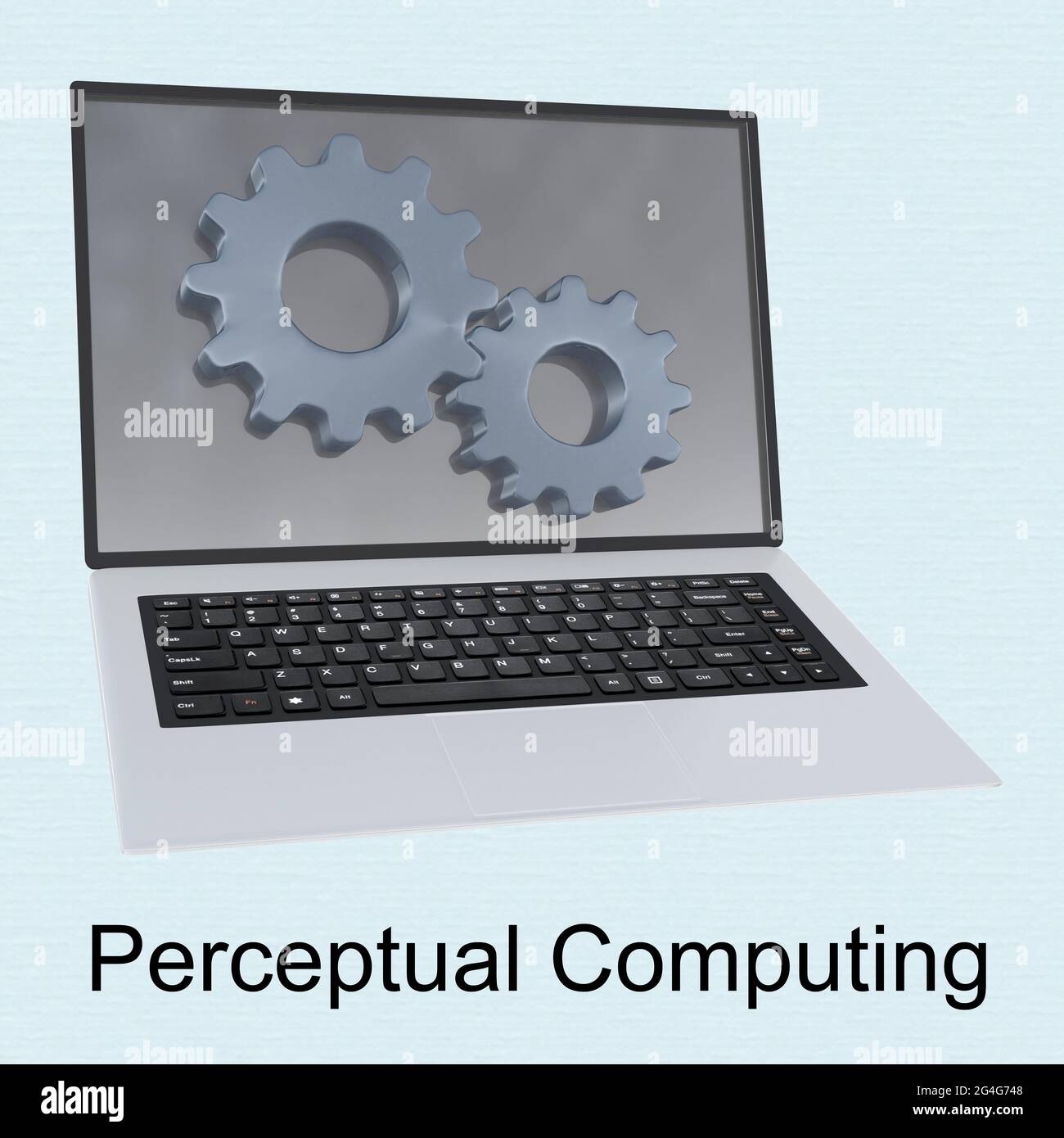 3D illustration of Perceptual Computing script below a laptop, isolated ...