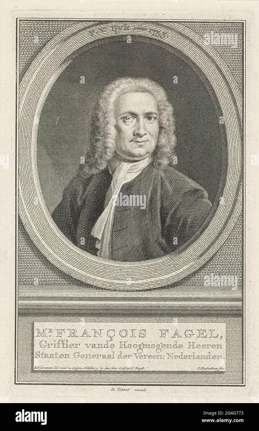 . Bust of François Fagel in an oval. The portrait rests on a plinth on ...