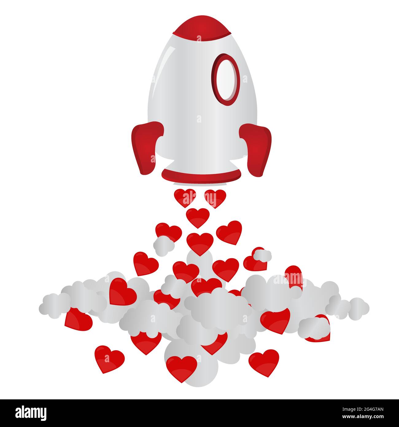 Rocket taking off and freeing up hearts. Isolated. White background ...