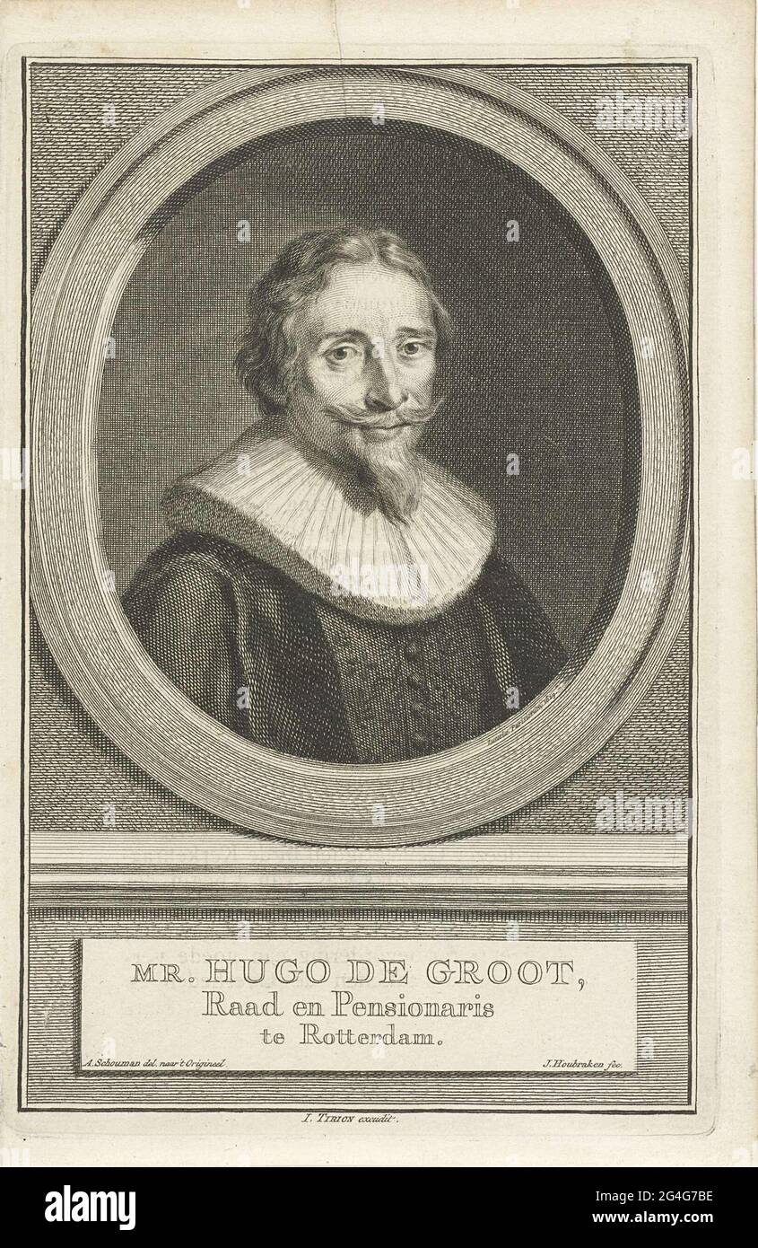 . Bust to the right of Hugo de Groot in an oval. The portrait rests on ...