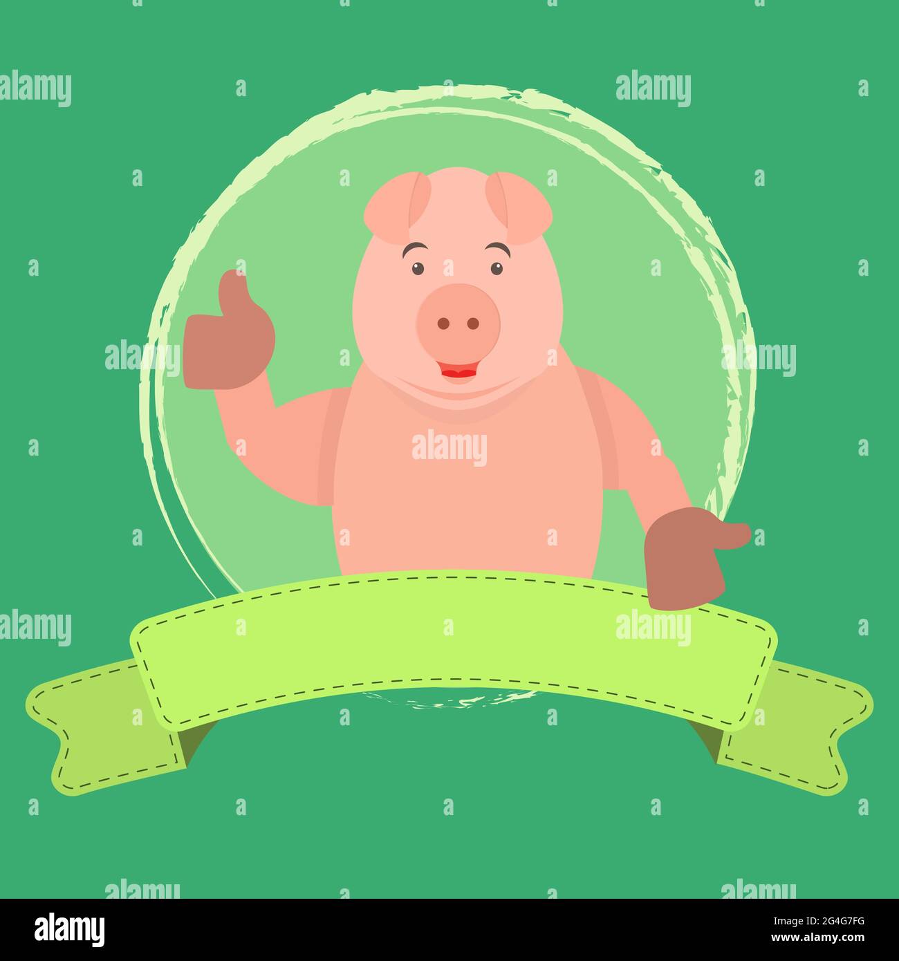Happy pig approving something. Blank ribbon for insert text Stock ...