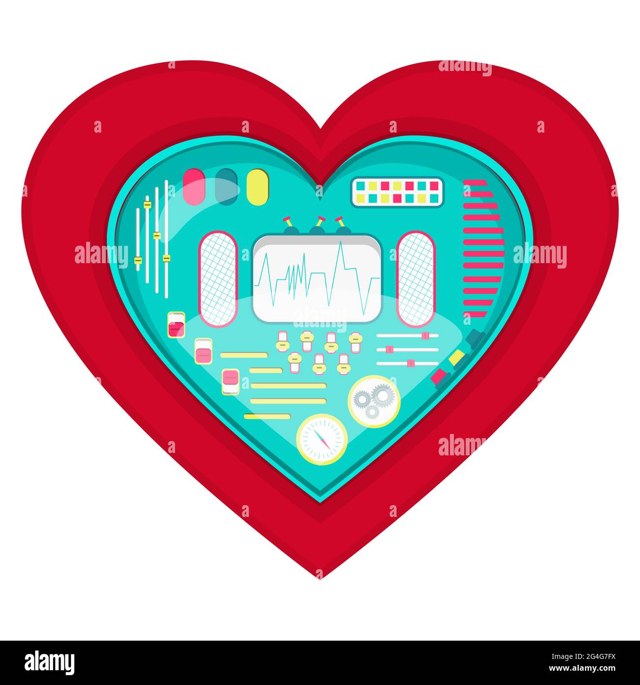 Heart shape with a cute machine inside. Isolated. White background ...