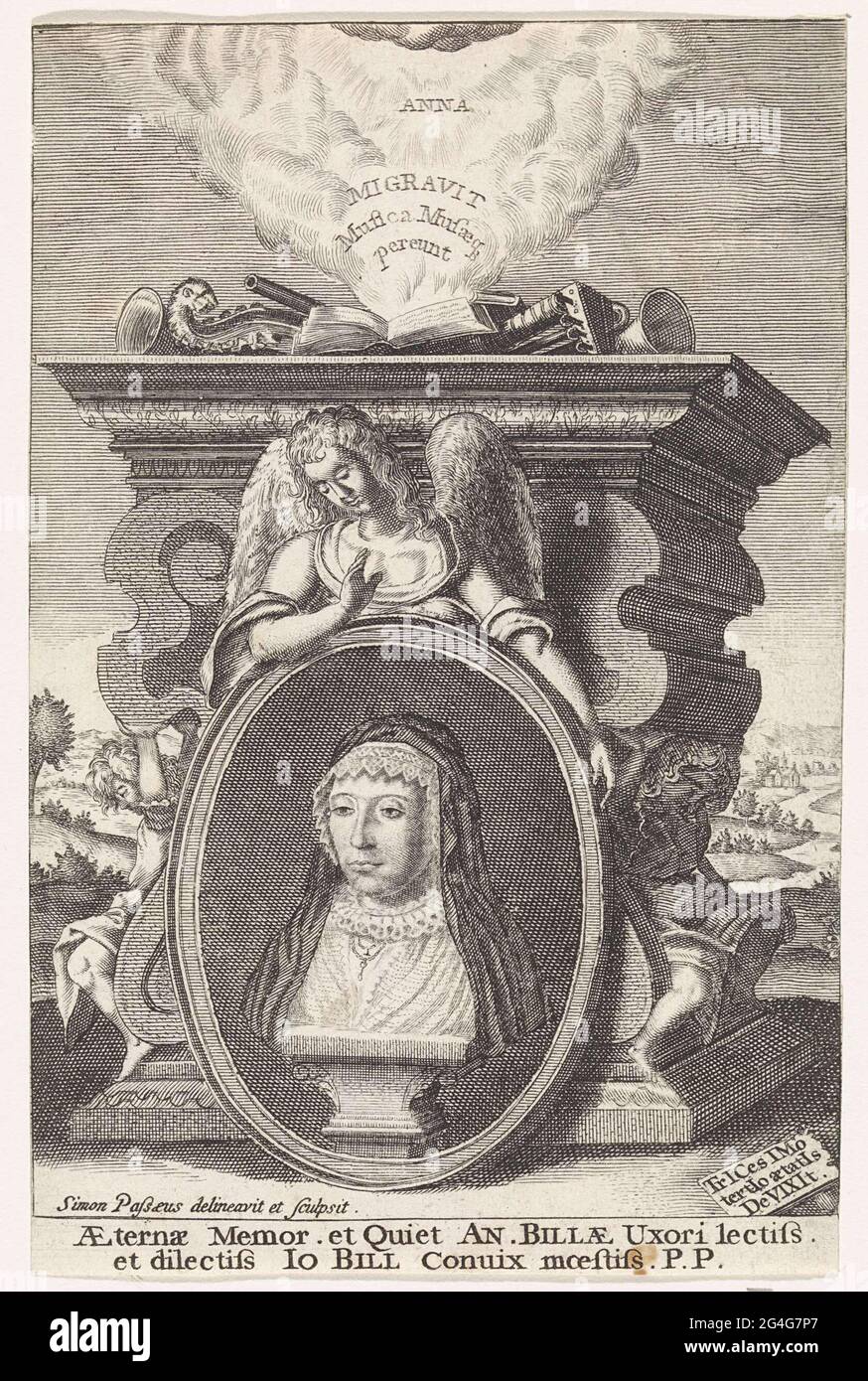 . Landscape with an altar with Anna Bille portrait. On the altar there ...
