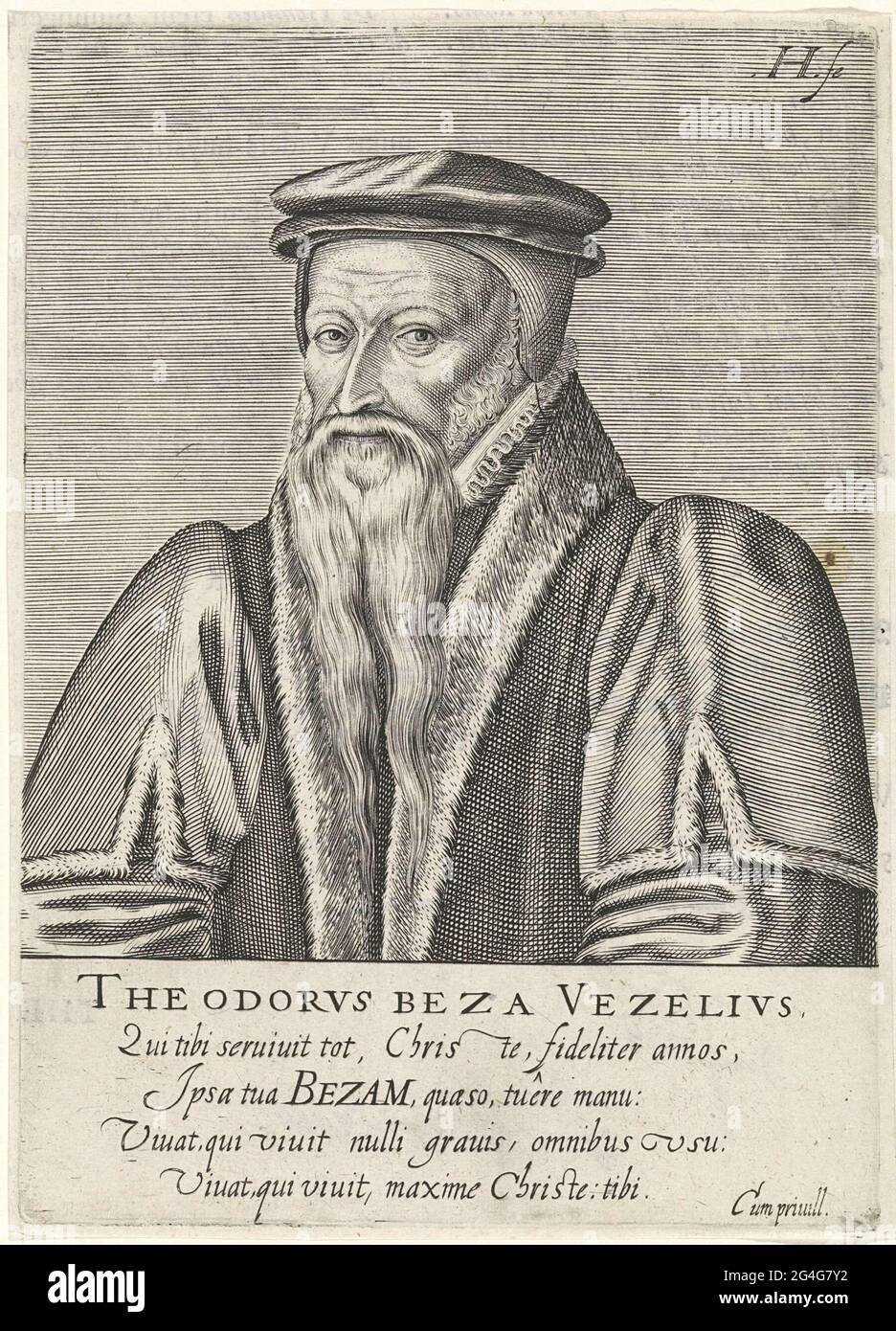 . Bust to the left of Theodorus Beza. Under the portrait his name and ...
