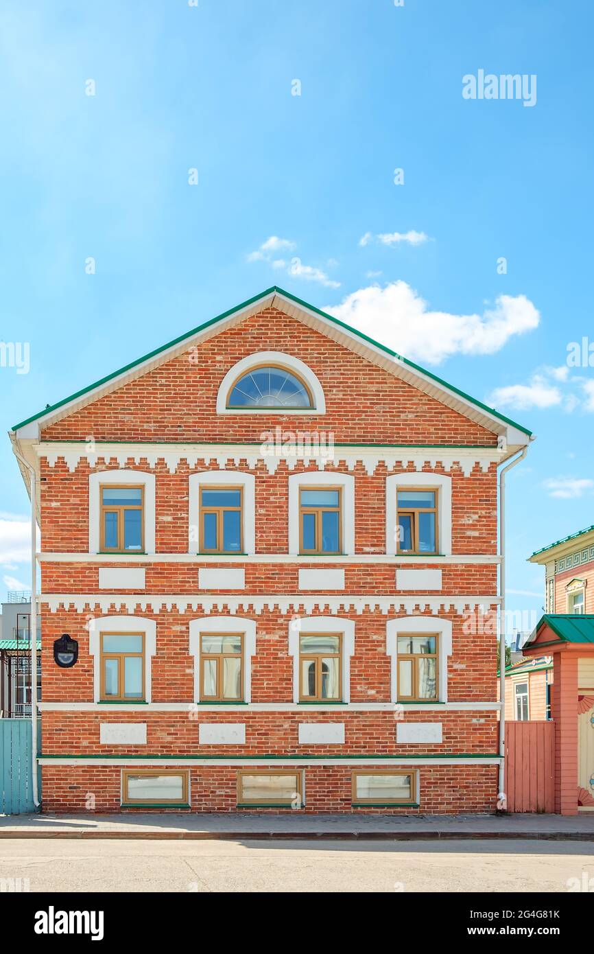 View of the colorful old tatar house at old Tatar Settlement in Kazan ...