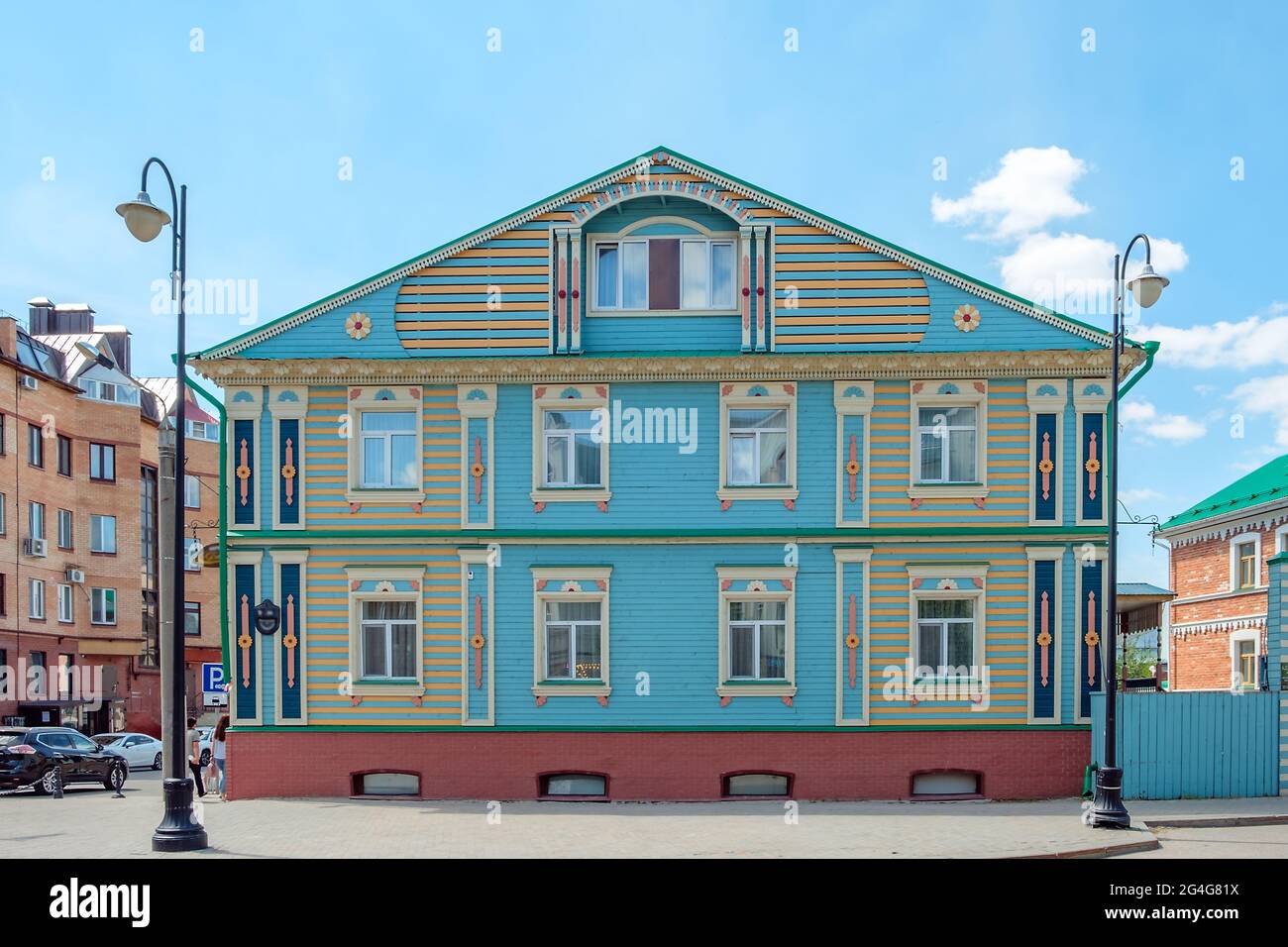 View of the colorful old tatar house at old Tatar Settlement in Kazan ...