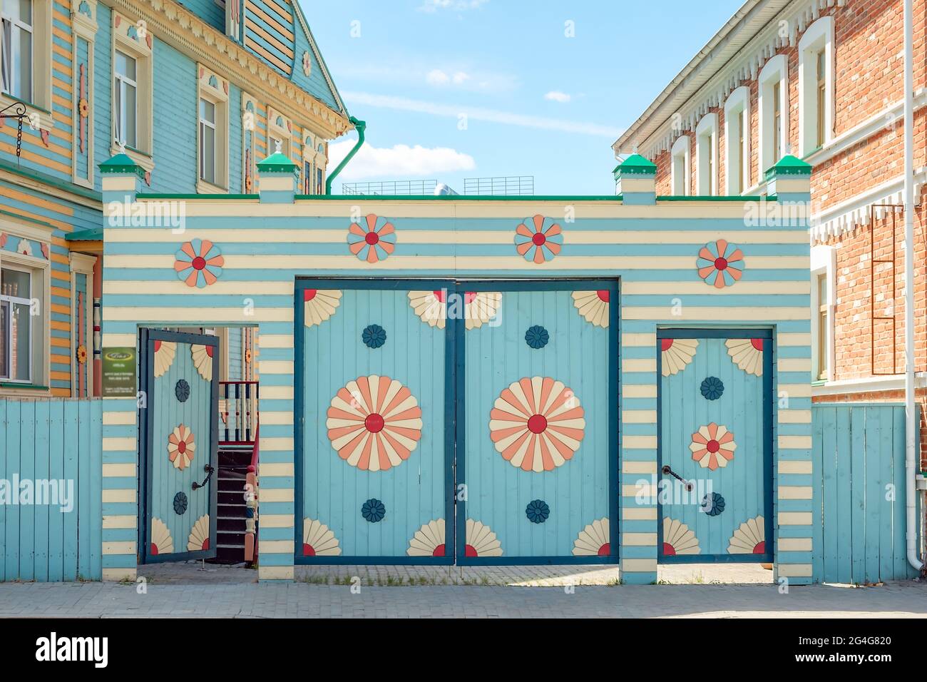 View of the colorful old tatar house at old Tatar Settlement in Kazan ...