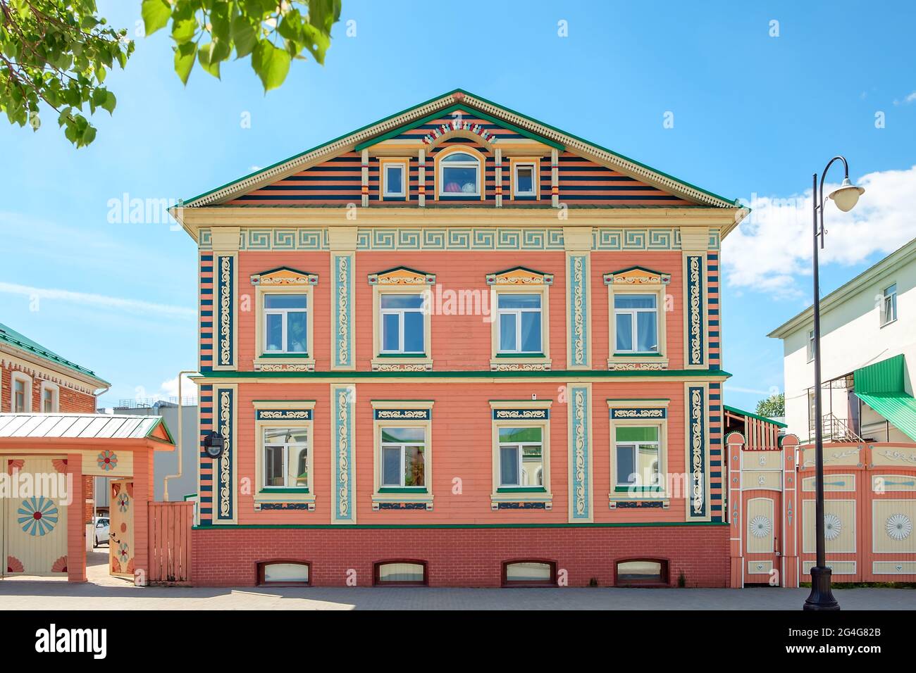 View of the colorful old tatar house at old Tatar Settlement in Kazan ...