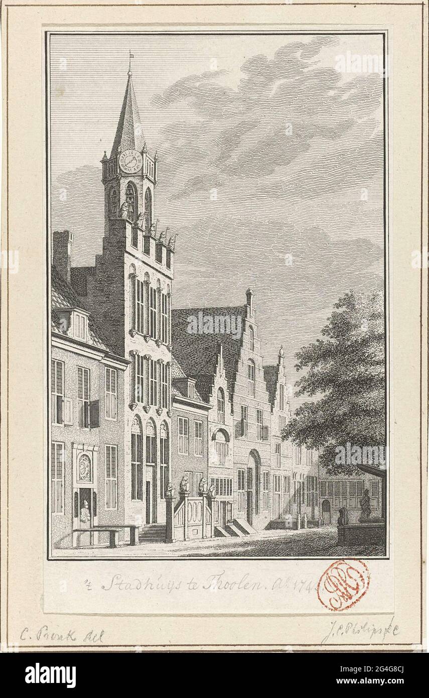 . View of the town hall of Tholen, in the situation around 1743 Stock ...