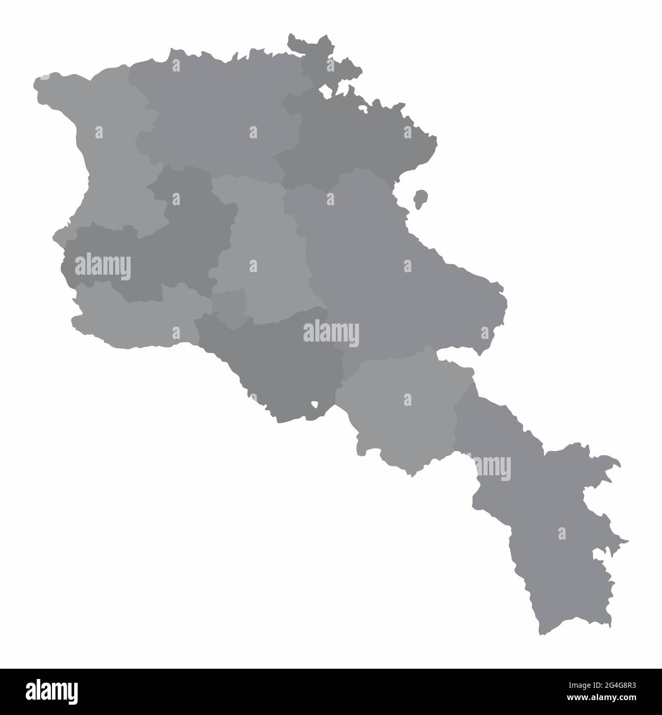 Armenia administrative grayscale map isolated on white background Stock ...