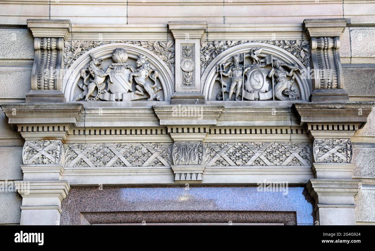 Architectural detail of the former Manchester & Liverpool Bank building ...