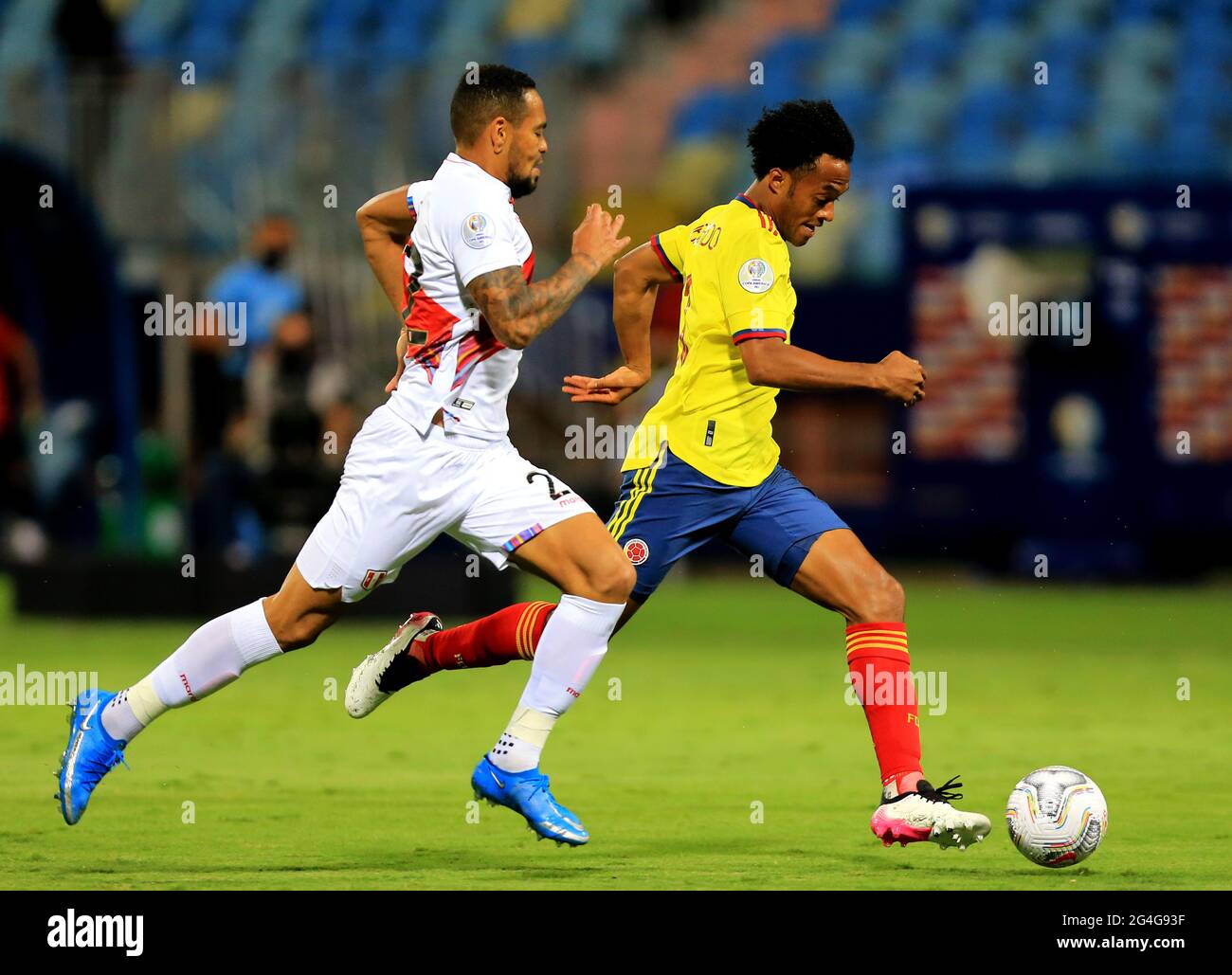 GOIANIA, BRAZIL - JUNE 20: Juan Cuadrado of Colombia competes for the ...