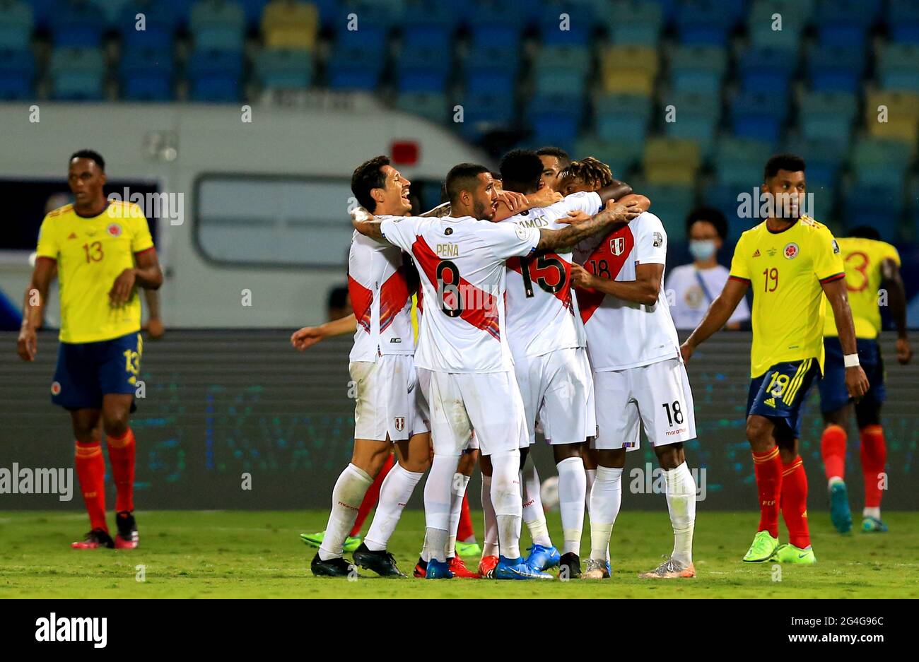 GOIANIA, BRAZIL - JUNE 20: Players of Peru celebrates after own goal of ...