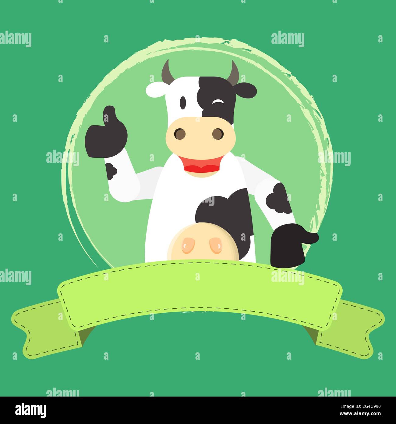 Happy cow approving something. Blank ribbon for insert text Stock ...