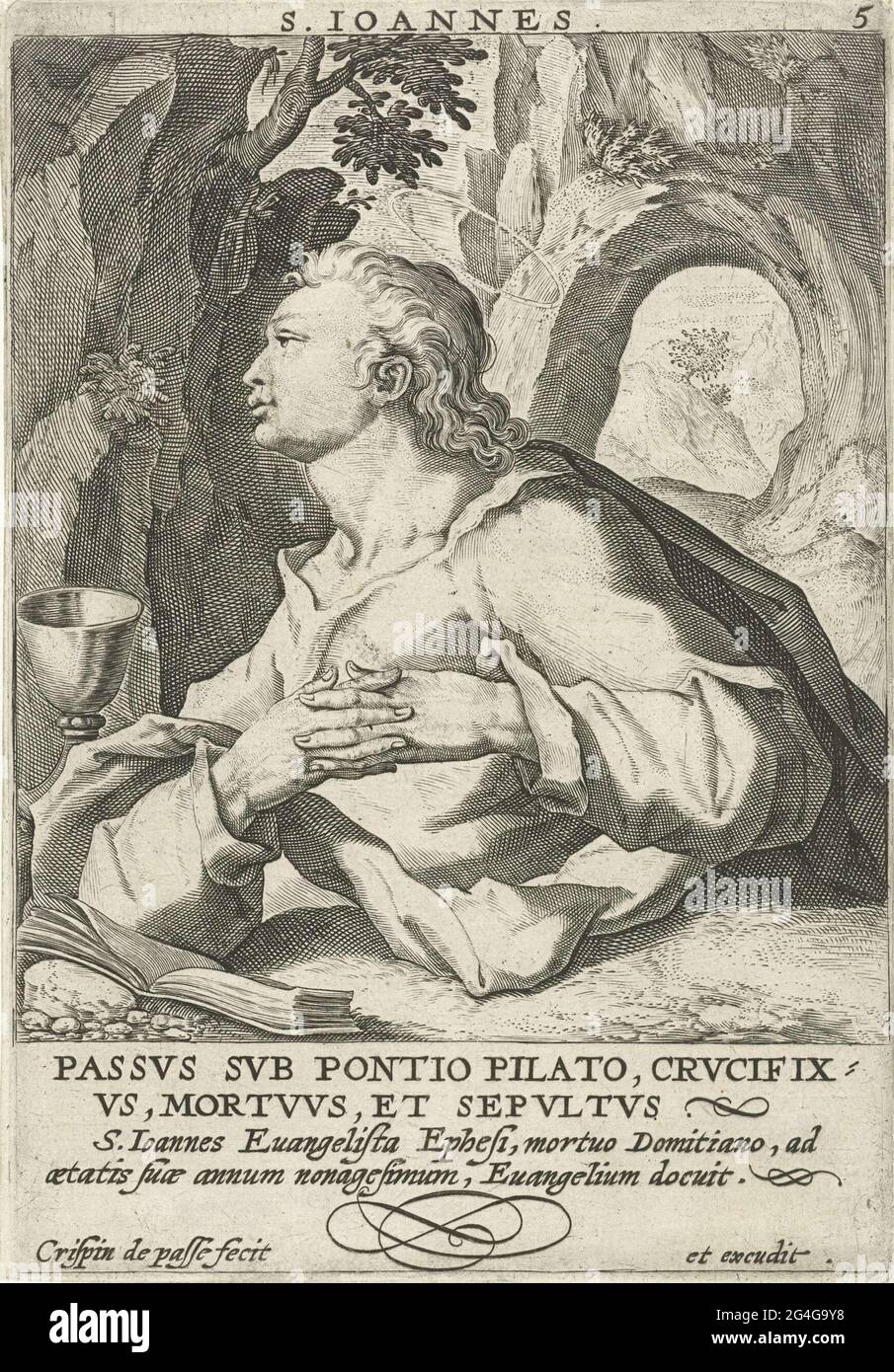 . Bust of the apostle John, a beaten book and a chalice for him. He's ...
