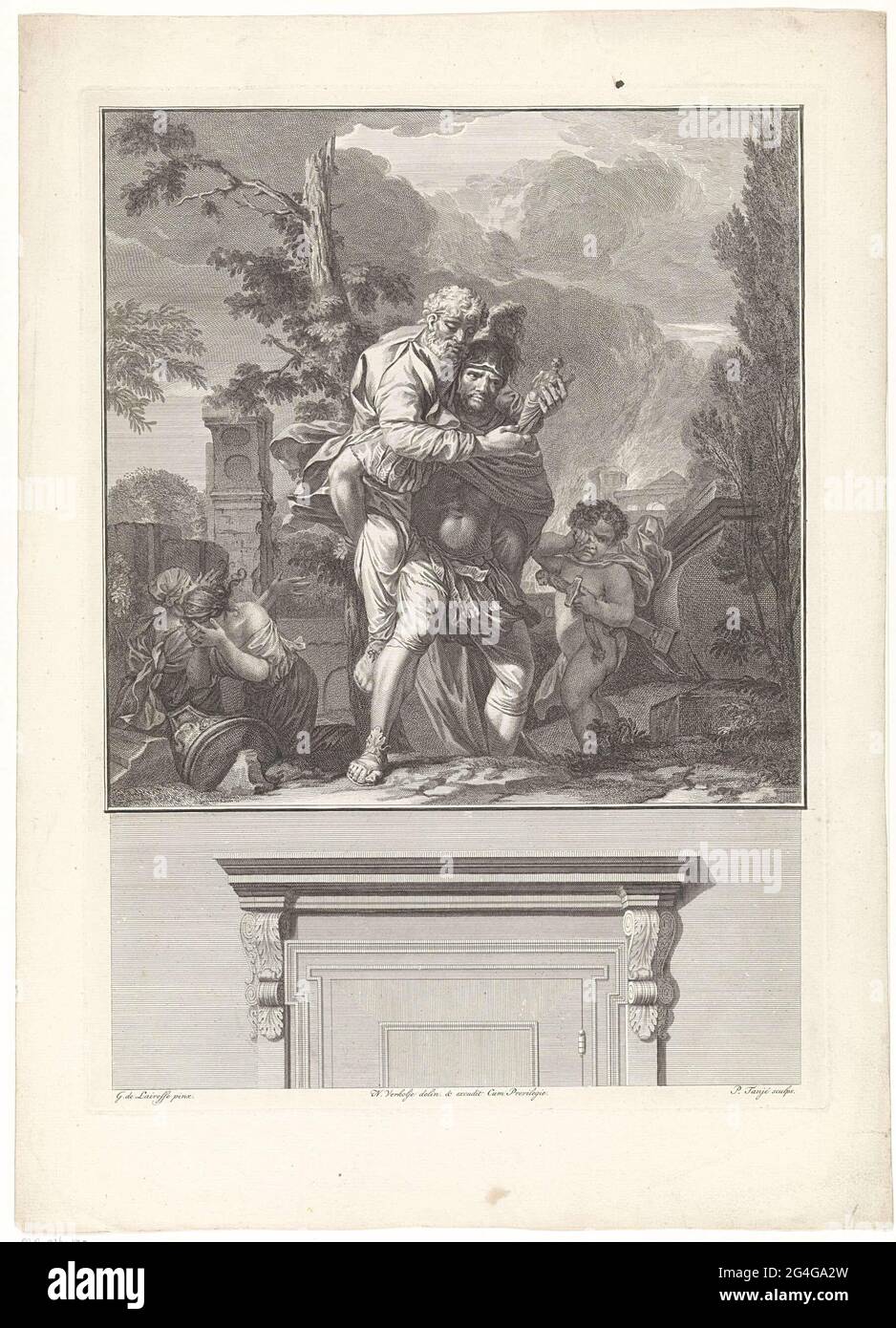 . Aeneas escape the burning troy with his old father Anchises on his ...