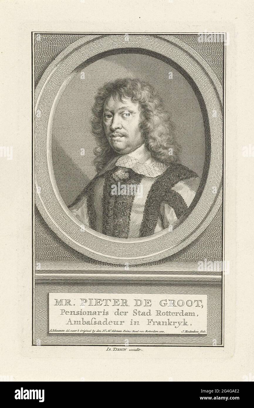 . Portrait of Pieter de Groot in an oval. The portrait rests on a ...