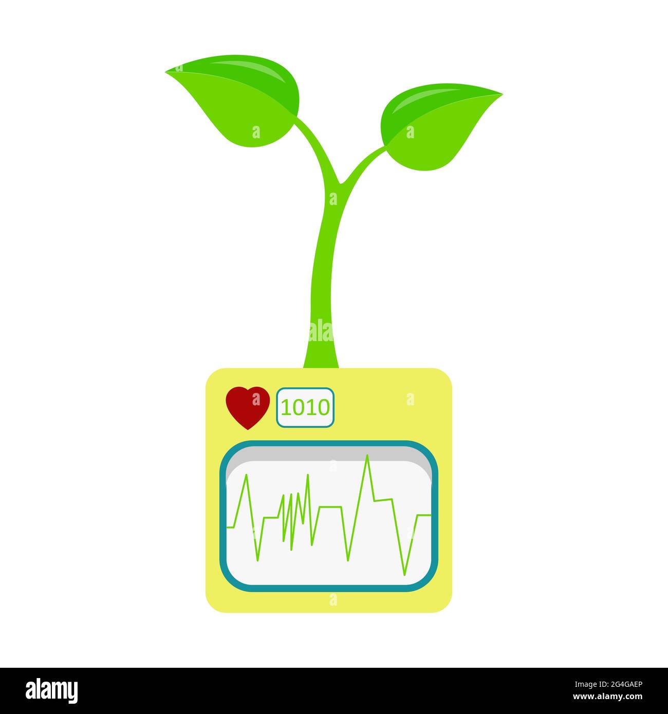 Machine with heart rate monitor monitoring a seedling. Isolated. White ...