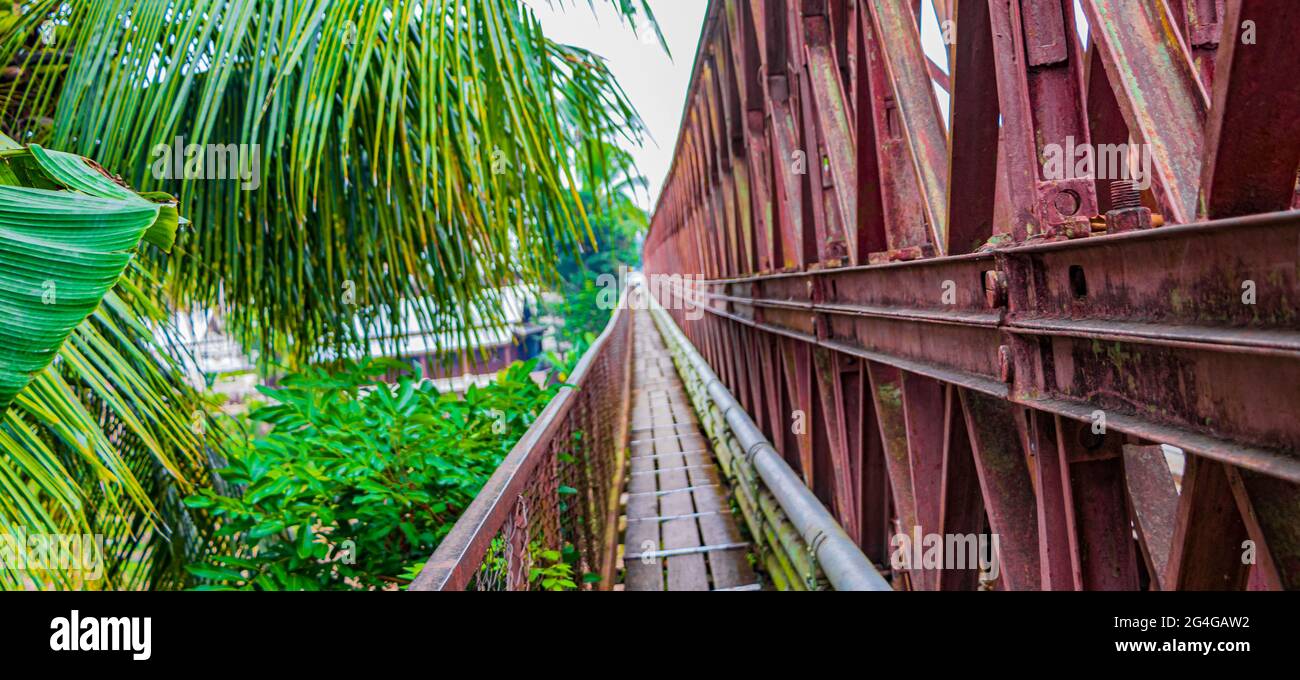 Old French Bridge of wooden board in Luang Prabang Laos Asia Stock ...