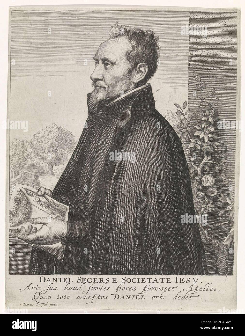 . Portrait of the painter Daniël Seghers. He holds a print in his hand ...