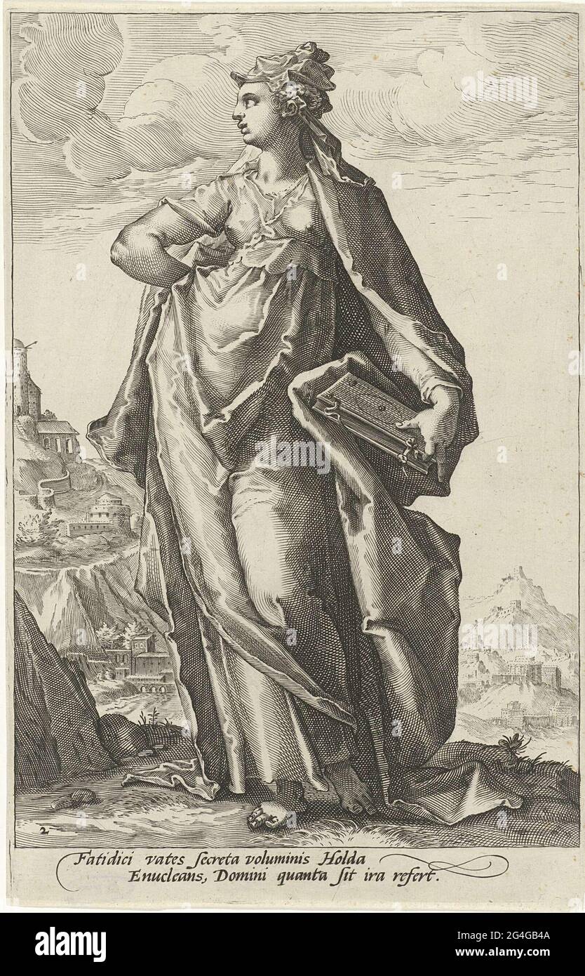 . The Prophetess Huldah, standing with a hand in her side and in her ...