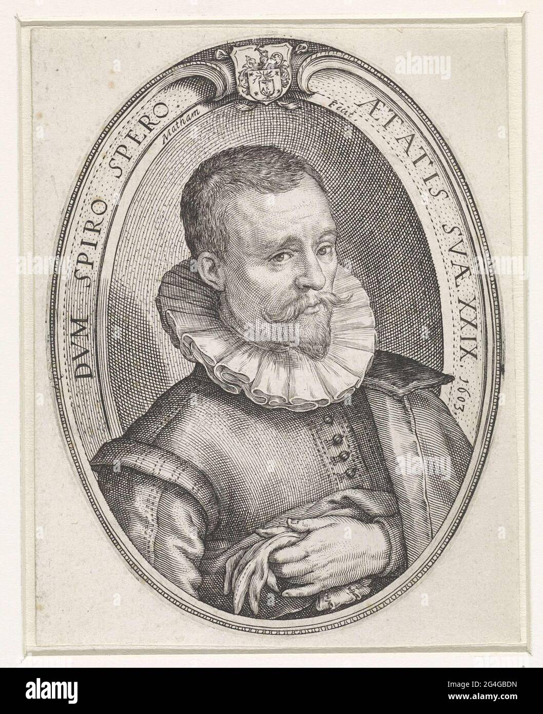 . Portrait of an unknown man, to the right, with mustache and pointed ...