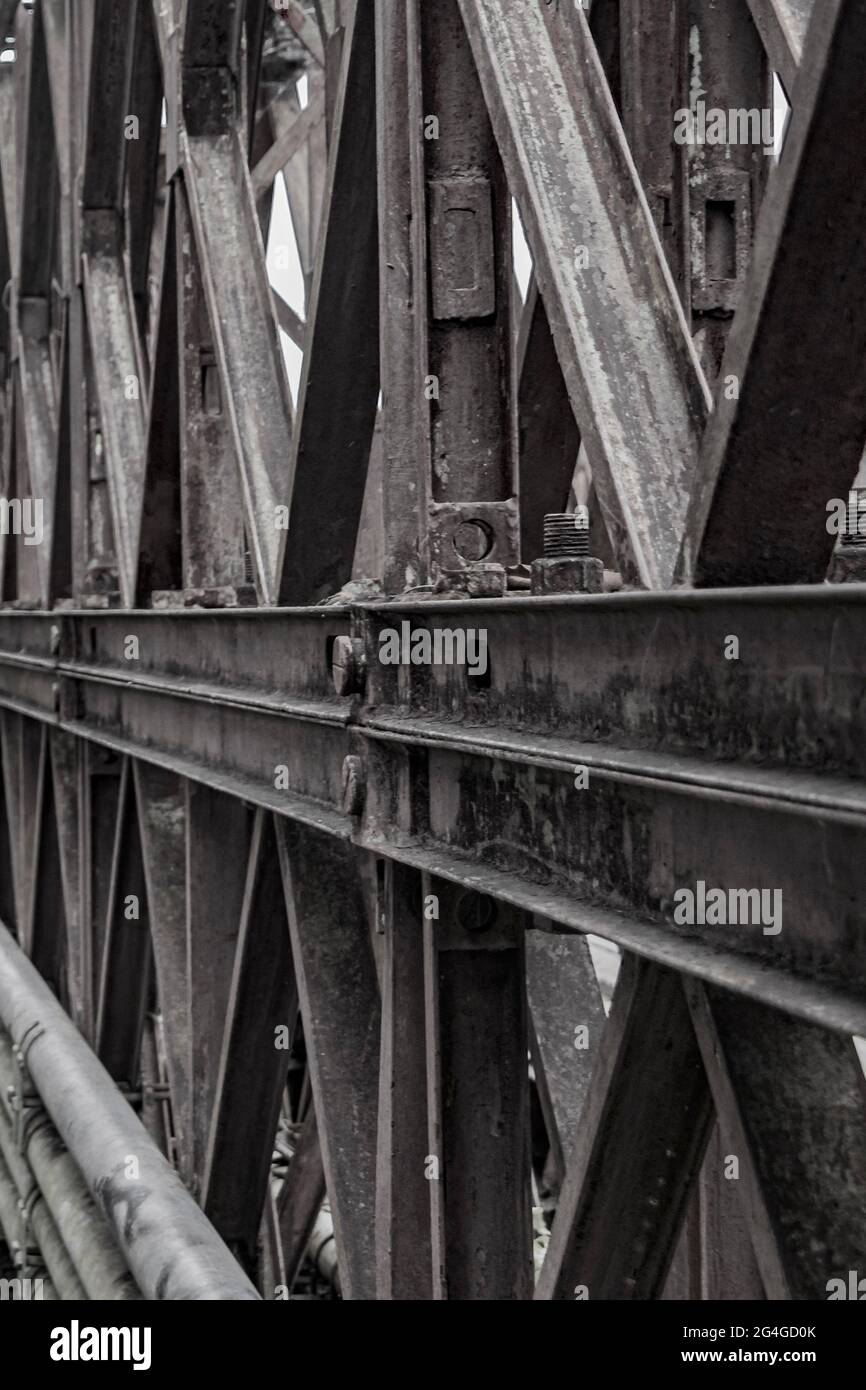 Black and white picture of the old French Bridge of wooden board in ...