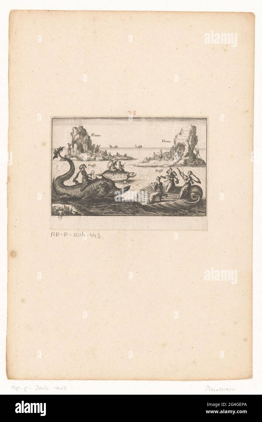 Goddesses on turtle, dolphin and shell; Argonaut ships for the fight at ...