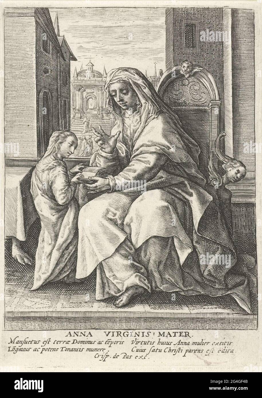 . Saint Anna is in a chair and teaches her young daughter Mary. In the ...