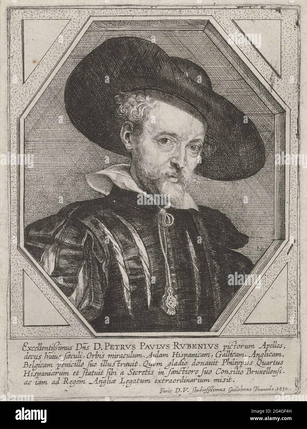 . Bust portrait of Peter Paul Rubens, with hat. The portrait is caught ...