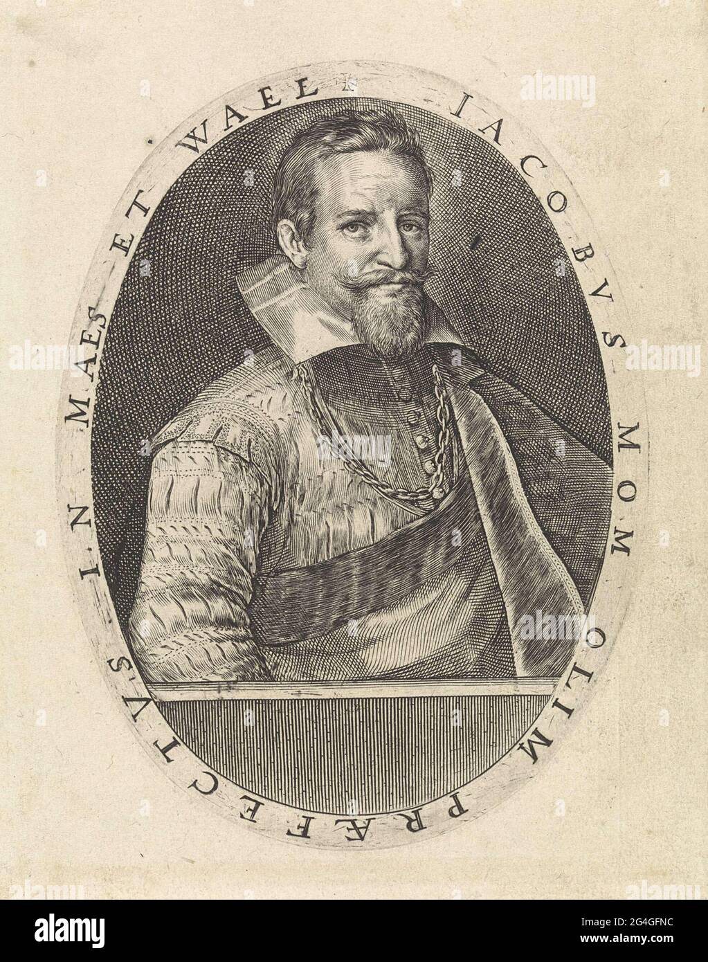 . Portrait of Jacob Mom, civil servant in Maas and Waal. In the frame ...