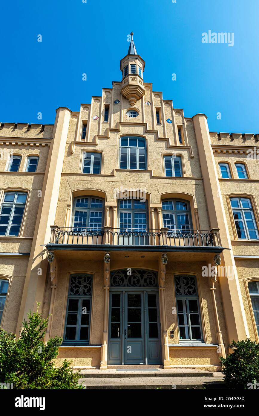 Facade of the Castle Rantzau, neo-gothic city palace, in Lübeck ...