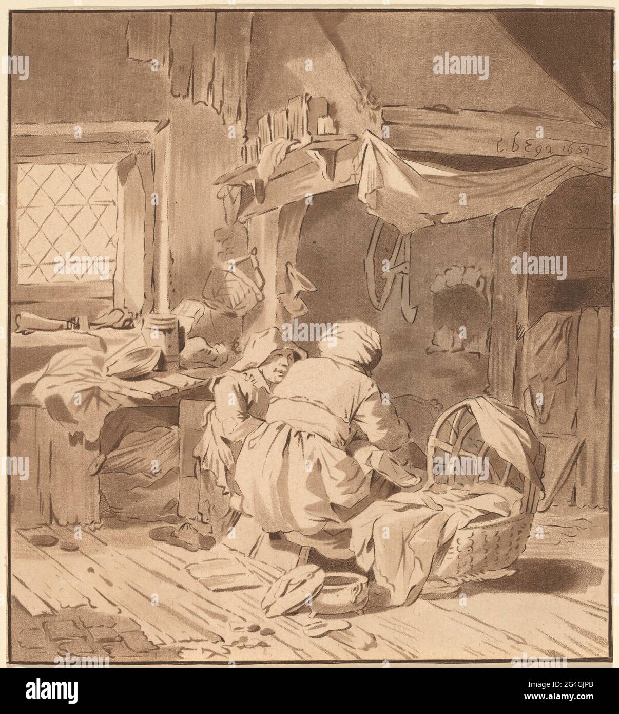 Interior of a Peasant House with Two Women, 1772, published 1787 Stock ...