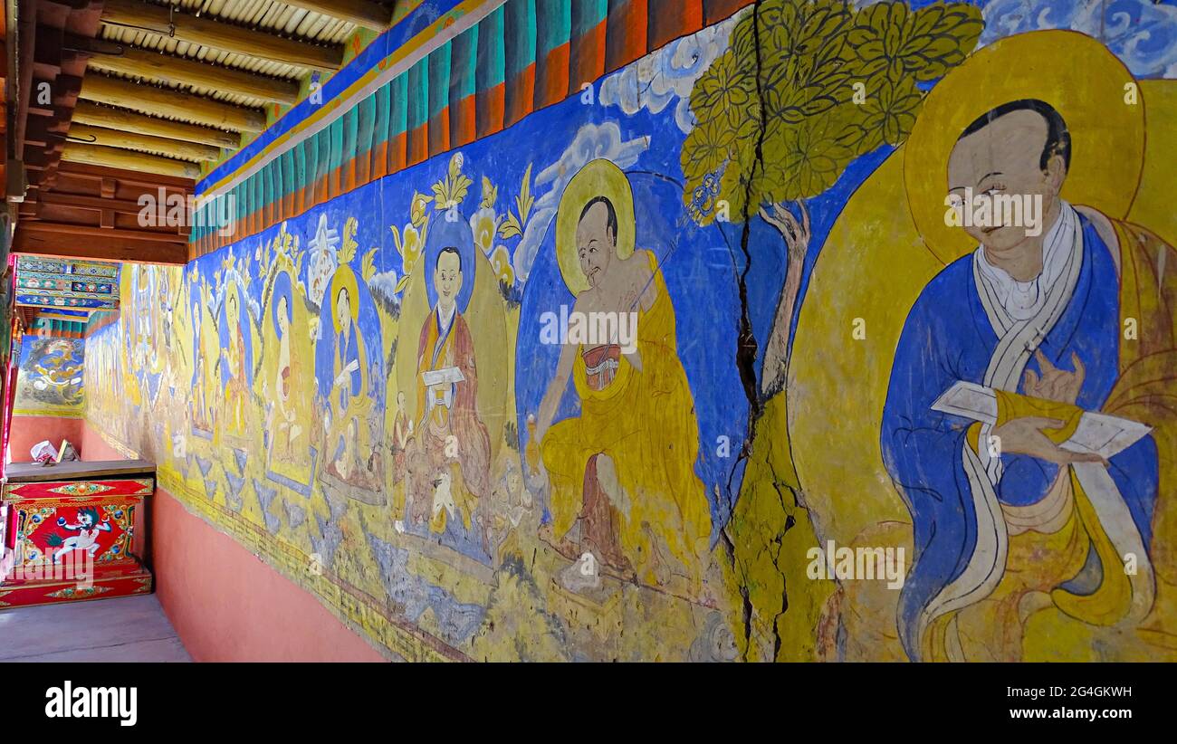 Thanka wall paintings in Sankar Monastery or Gompa Leh, Ladakh, India ...