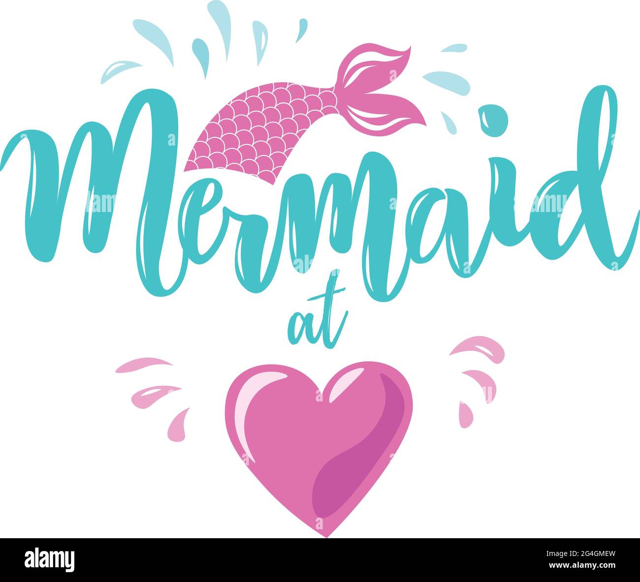 Hand sketched Mermaid at heart text. Lettering typography for t-shirt ...